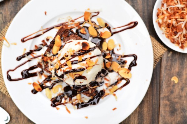 Chocolate CocoNUT Brownie Sundae - Garnish & Glaze